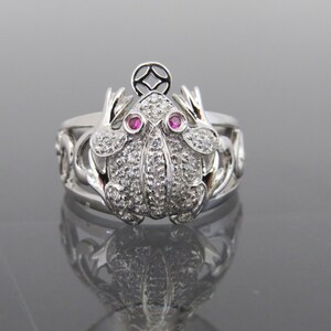 Vintage 18K Solid White Gold Ruby & White Topaz Lucky Frog Ring Size 7 ...