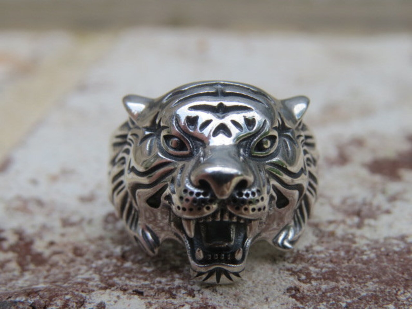 Vintage Sterling Silver Tiger Head Ring. - Etsy
