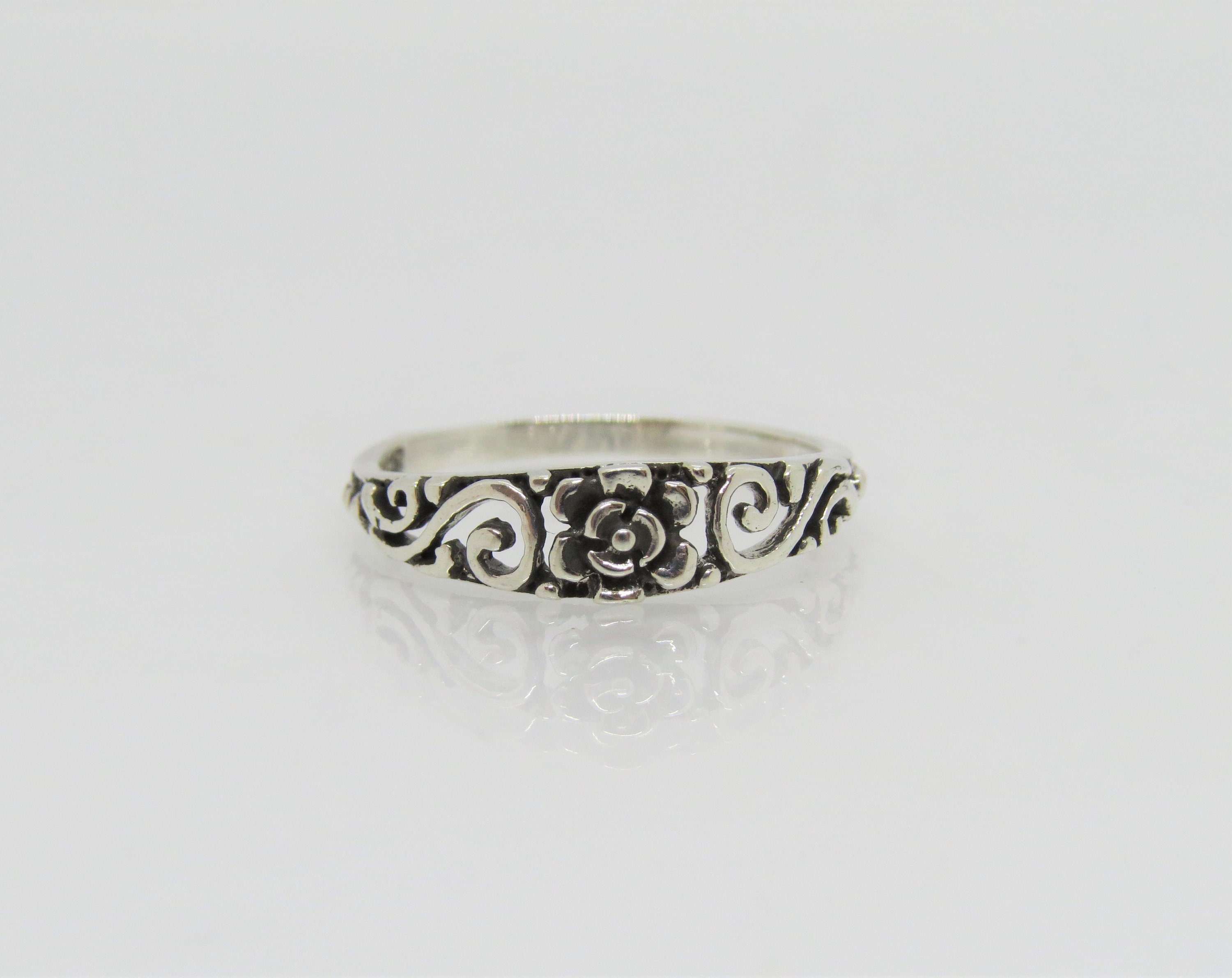 Vintage Sterling Silver Rose Flower Filigree Ring Size 8 - Etsy