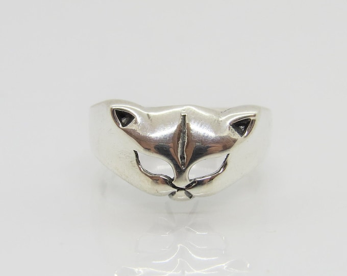 Vintage Sterling Silver Cat Face Dome Ring Size 5 - Etsy