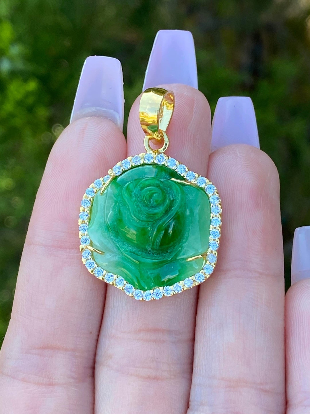 Vintage 18K Solid Gold Green, White Jadeite Jade & White Topaz Rose ...