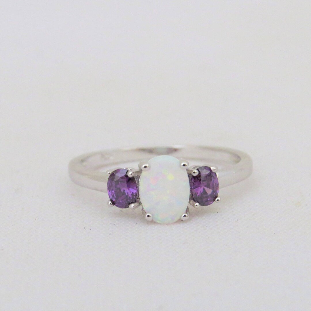 Vintage Sterling Silver White Opal & Amethyst Ring Size 7 - Etsy