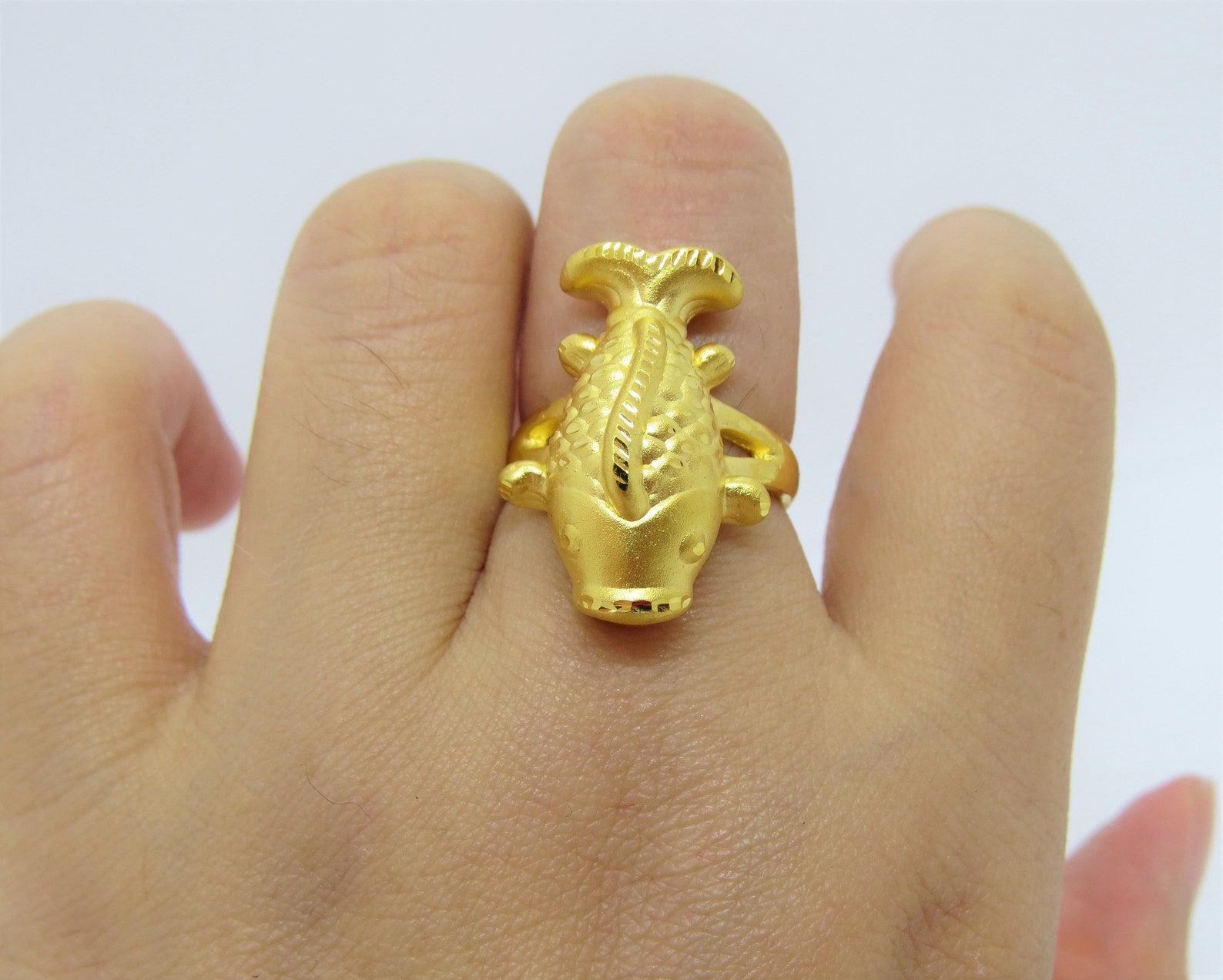 24K 9999 Pure Gold 3D Fish Goldfish Luck Vintage Ring Size 7 | Etsy
