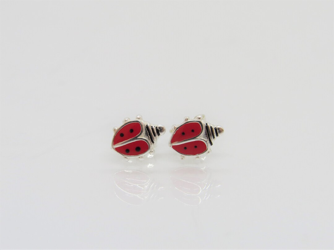 Vintage Sterling Silver Red Enamel Ladybug Stud Earrings - Etsy