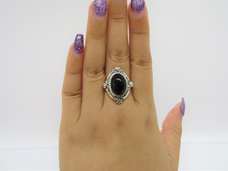Vintage Sterling Silver Black Onyx Carved Dome Ring Size 8 | Etsy