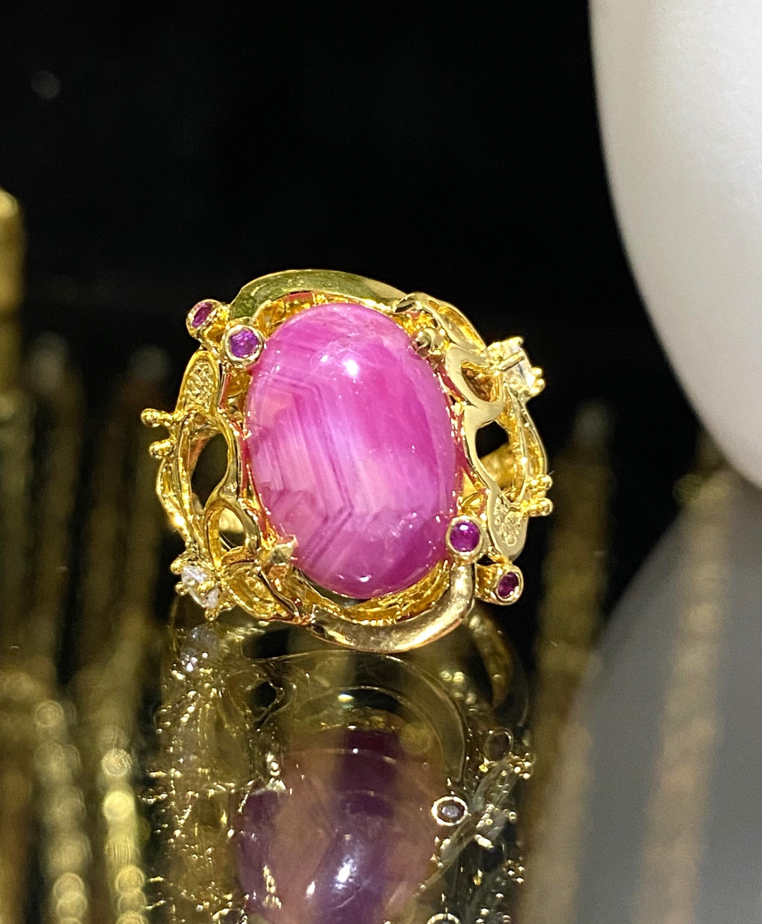Vintage 15K 610 Solid Yellow Gold Natural Ruby & White Topaz Frog Ring ...
