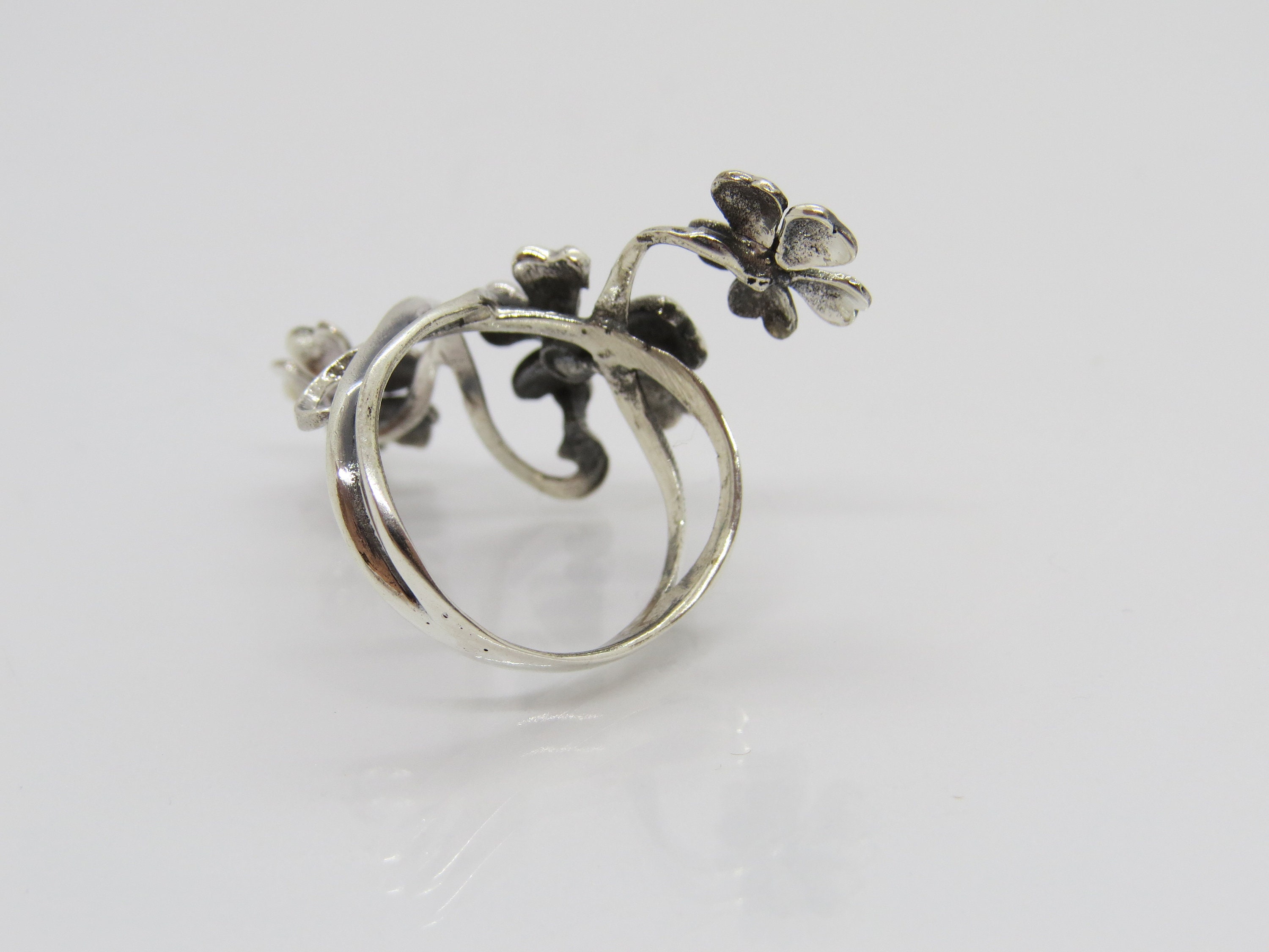 Vintage Artisan Sterling Silver Flowers Long Ring Size 6 - Etsy