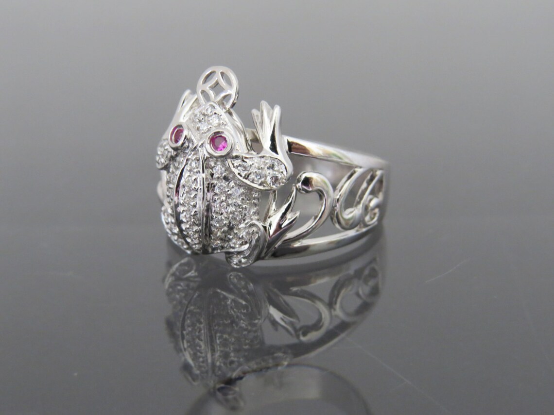 Vintage 18K Solid White Gold Ruby & White Topaz Lucky Frog | Etsy