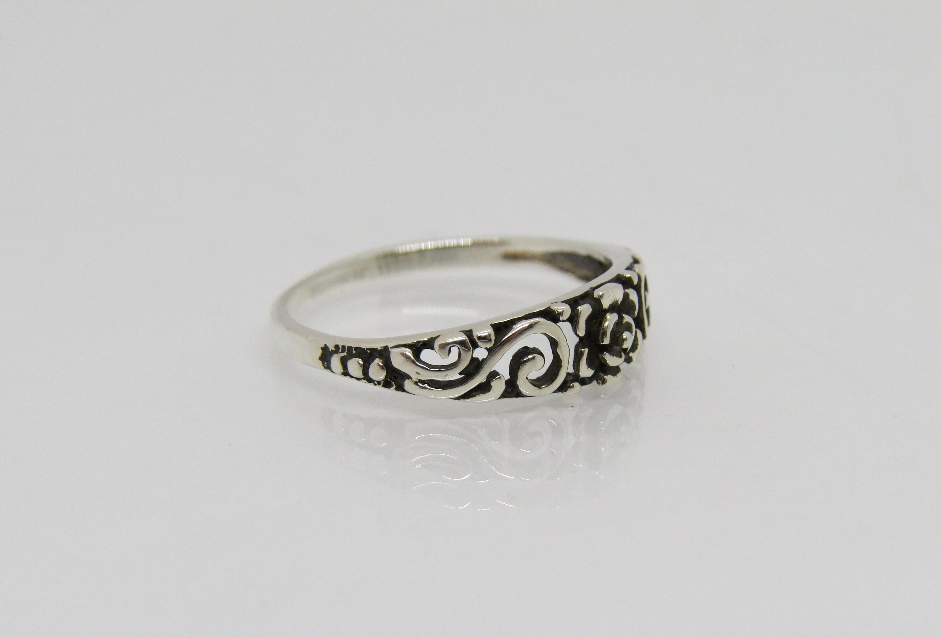 Vintage Sterling Silver Rose Flower Filigree Ring Size 8 - Etsy