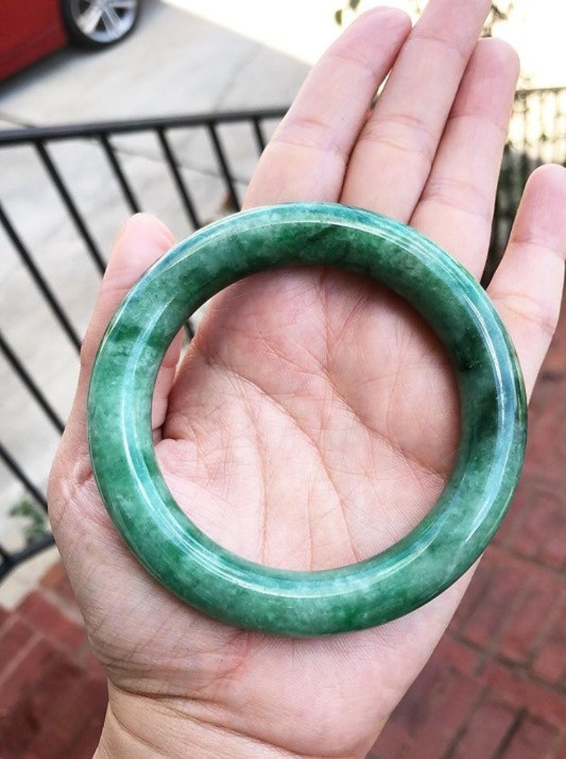Vintage Translucent Green Black Jadeite Jade Bangle Bracelet | Etsy