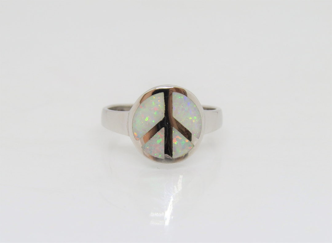 Vintage Sterling Silver White Opal Peace Sign Ring Size 5 - Etsy