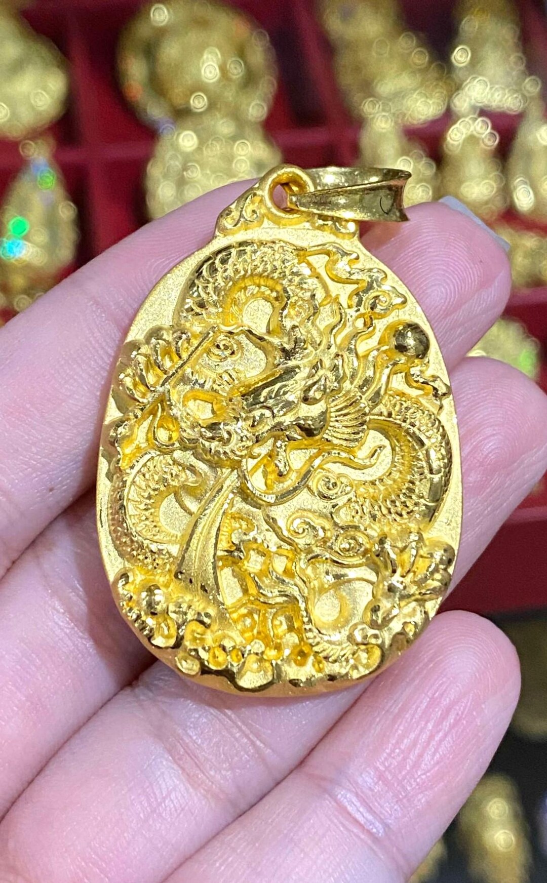 999 24k Yellow Gold 3D Dragon Vintage Oval Pendant - Etsy