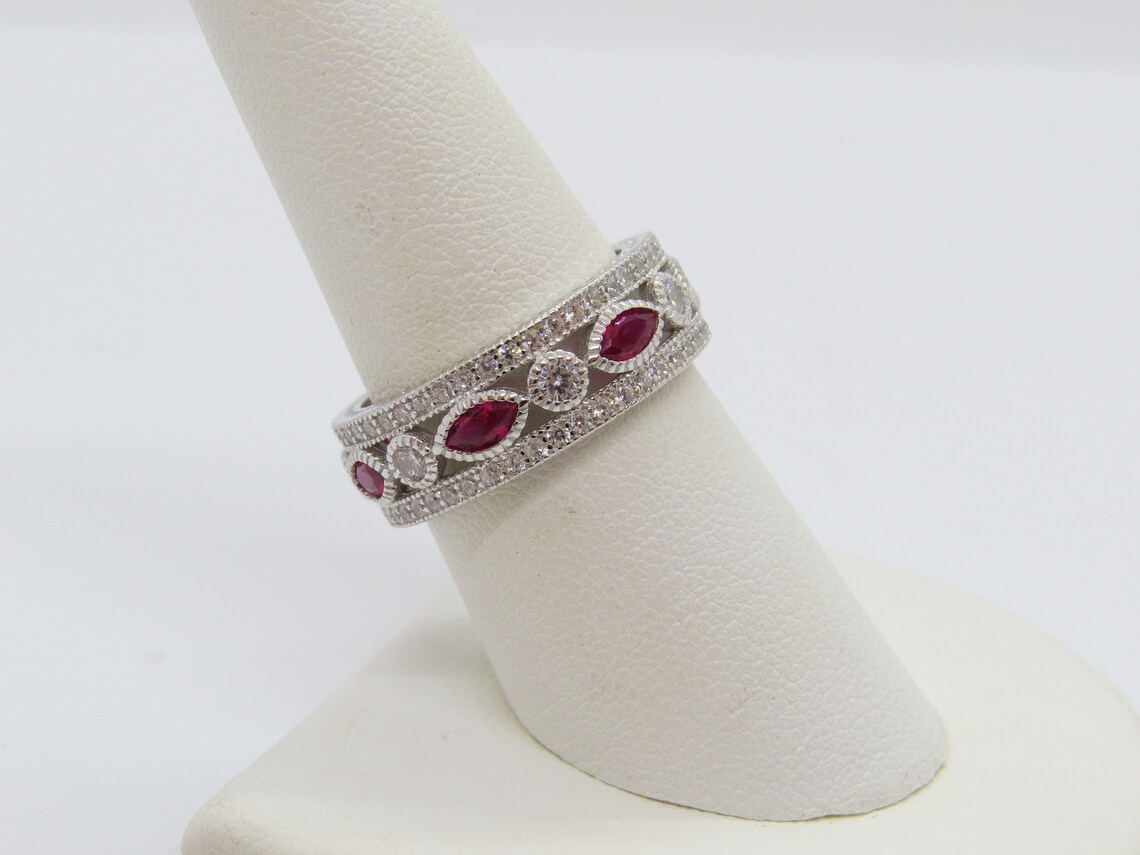 Vintage Sterling Silver Ruby & White Topaz Band Ring Size 8 - Etsy