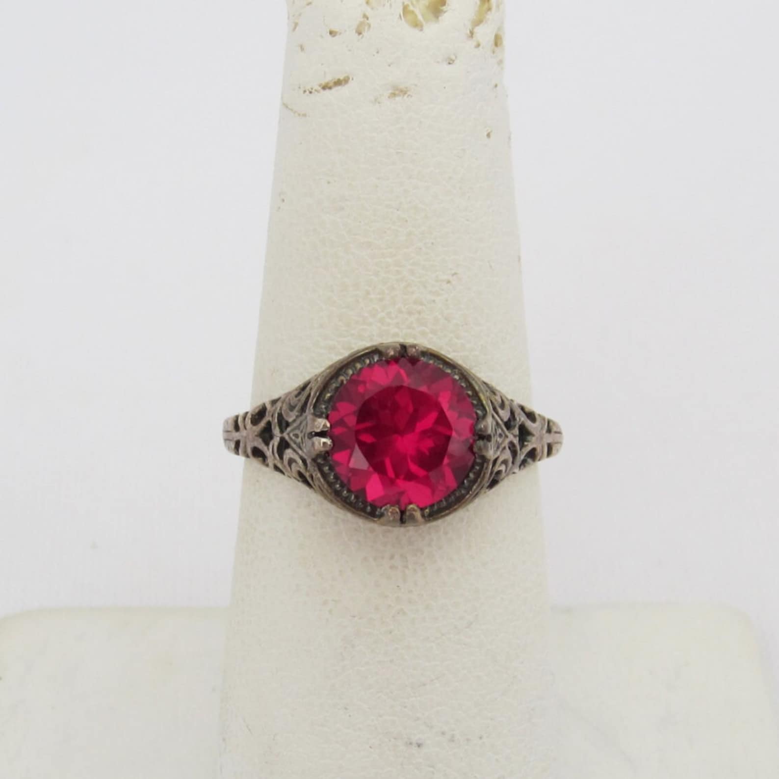 Vintage Sterling Silver Ruby Filigree Ring Size 8 - Etsy