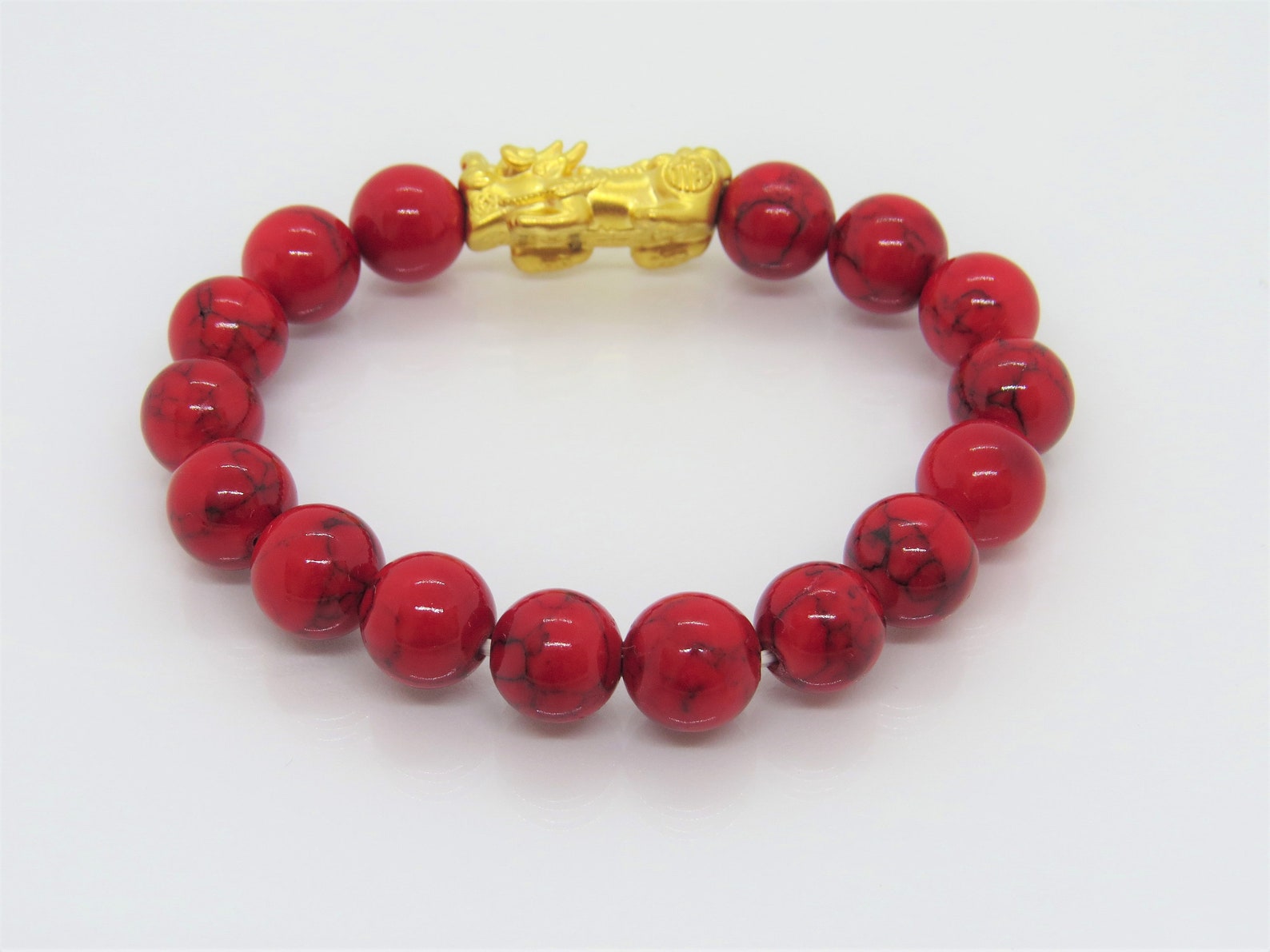 Vintage 24K 9999 Yellow Gold Pixiu With Red Turquoise Bead - Etsy