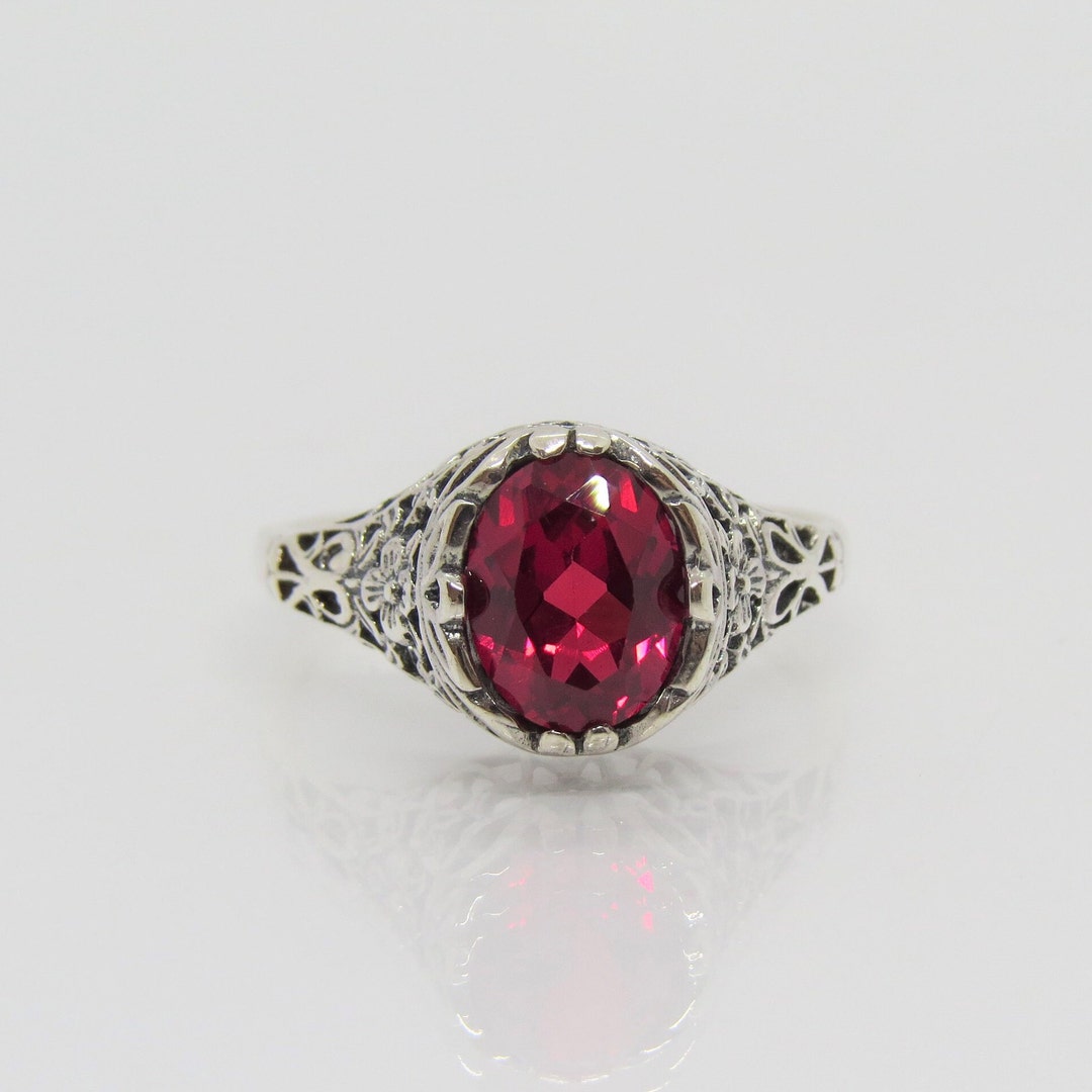 Sterling Silver Oval Ruby Filigree Ring. - Etsy