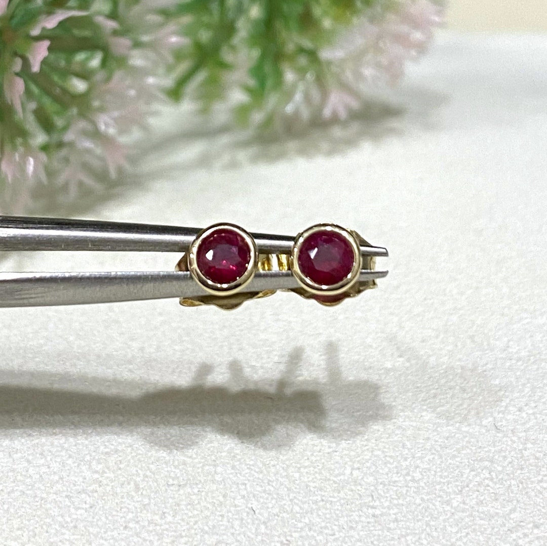 Vintage 14K Solid Yellow Gold Genuine Ruby Earrings. 3MM - Etsy