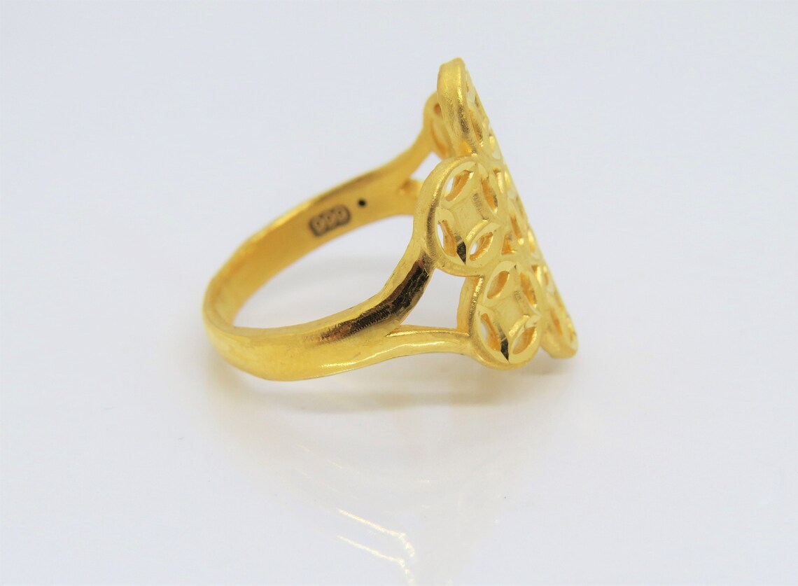 24K 999 Pure Gold Money Coin Luck Vintage Dome Ring Size 8 | Etsy