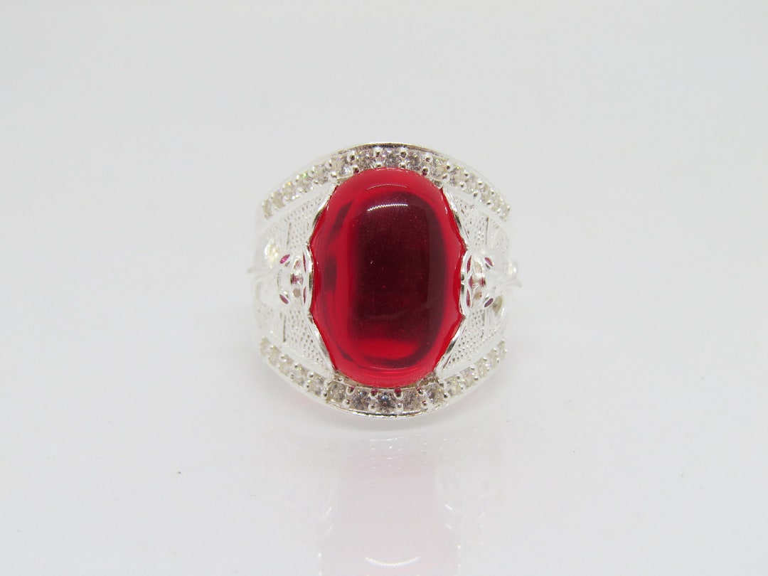 Vintage Sterling Silver Ruby Cabochon Fish Money Coin Ring Size 10 - Etsy