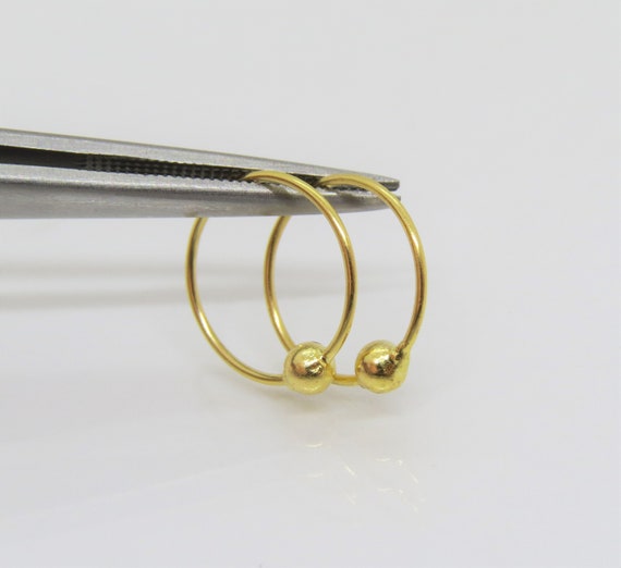 Vintage Bali 18K Solid Yellow Gold Small Hoops Earrin… - Gem
