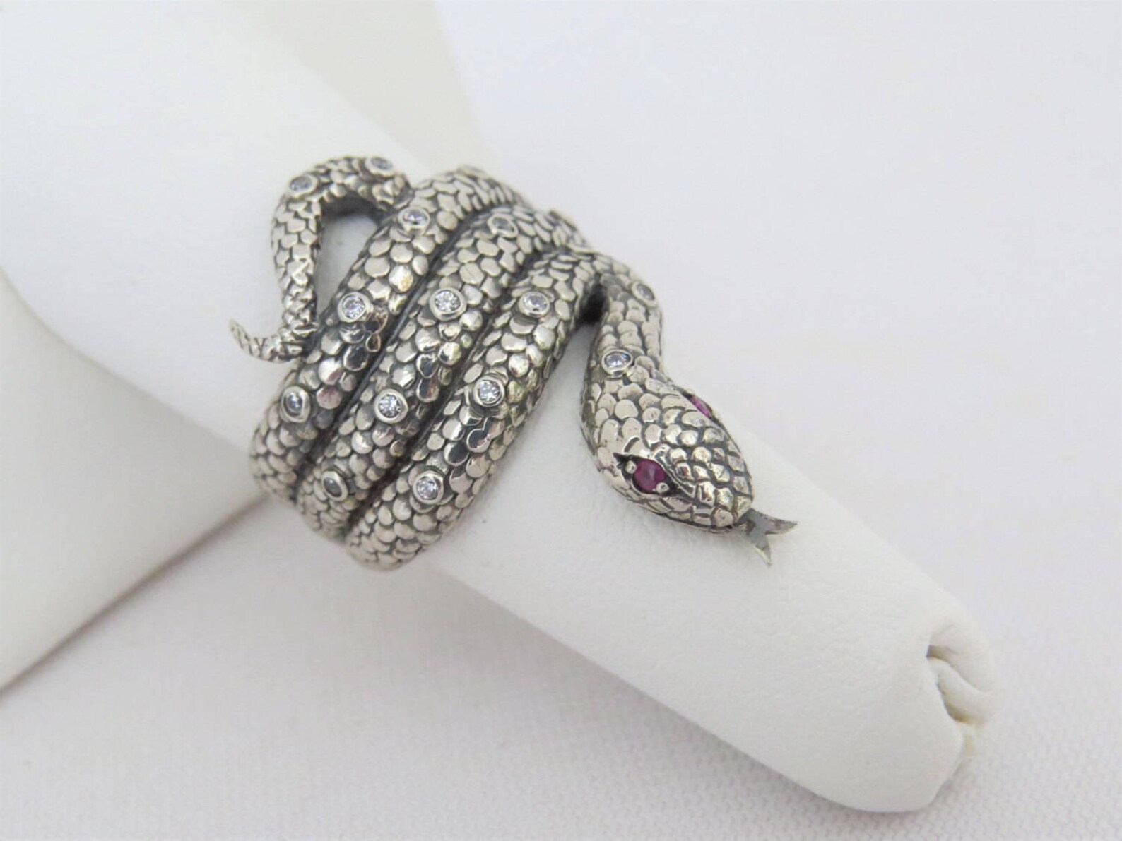 Vintage Sterling Silver White Topaz & Ruby Eyes Snake Ring - Etsy