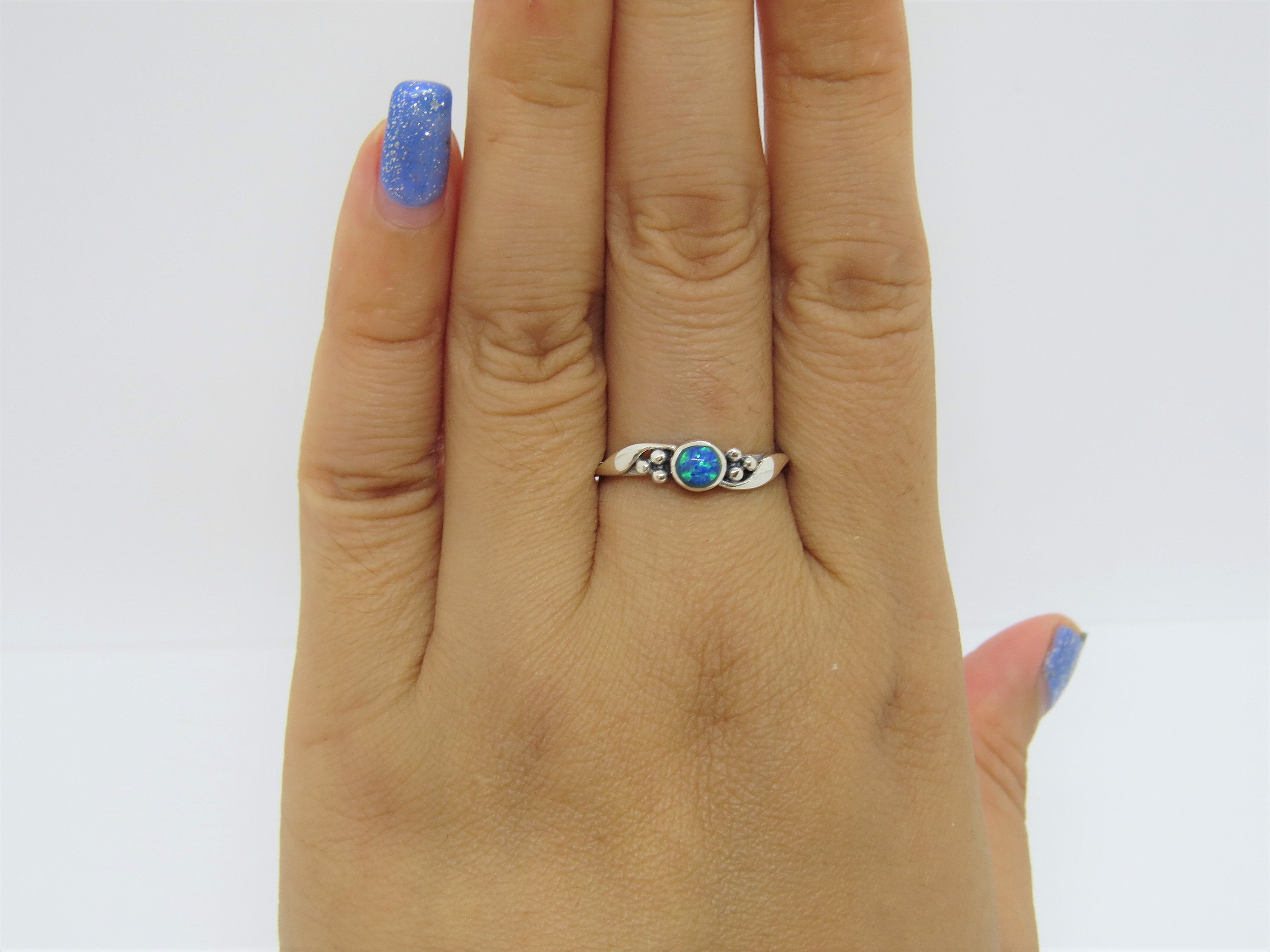 Vintage Sterling Silver Blue Opal Tiny Ring Size 8 - Etsy