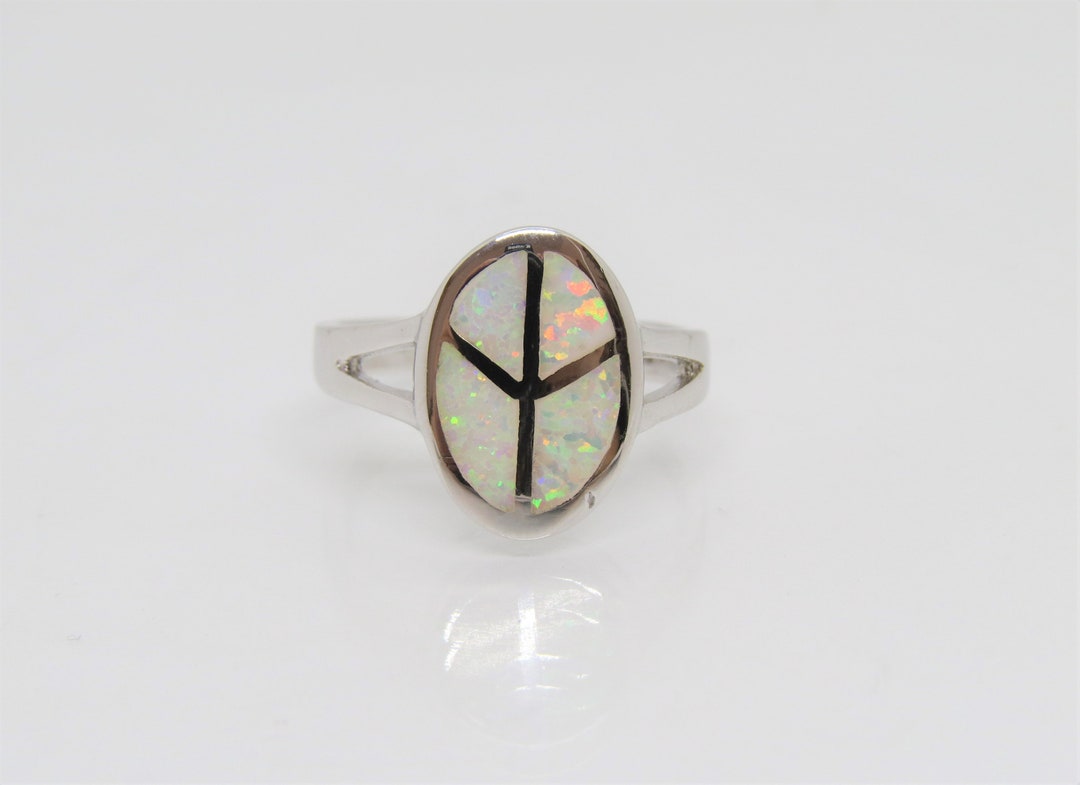 Vintage Sterling Silver White Opal Peace Sign Ring Size 8 - Etsy