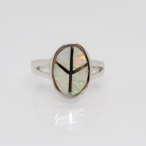 Vintage Sterling Silver White Opal Peace Sign Ring Size 8 - Etsy