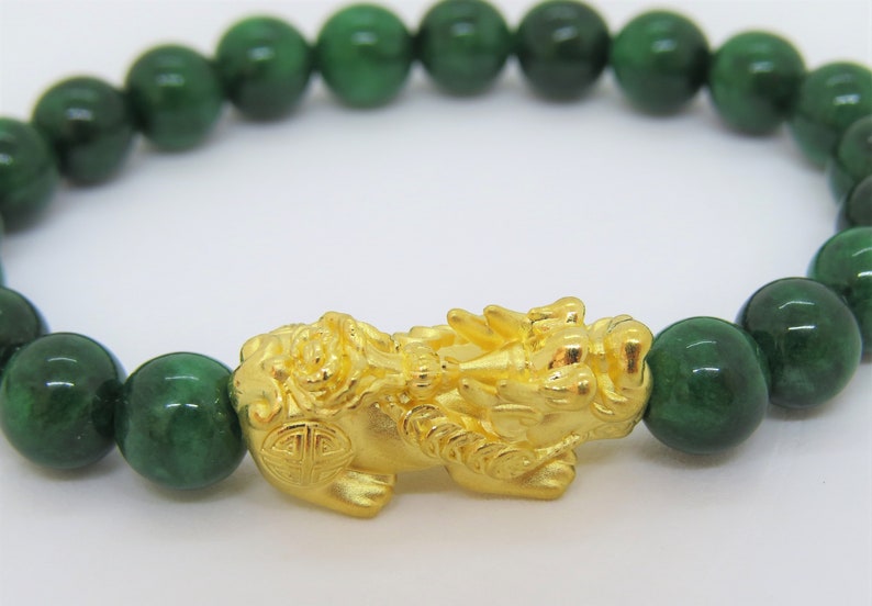 Vintage 24K 999 Pure Gold 3D Pixiu With Green Jadeite Jade | Etsy