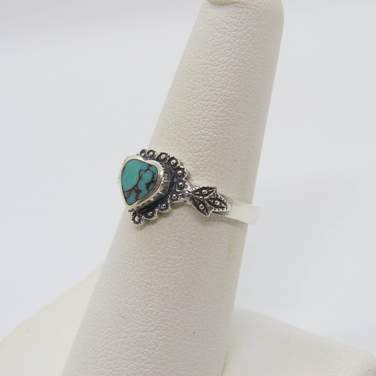 Vintage Sterling Silver Turquoise Heart Ring Size 8 - Etsy