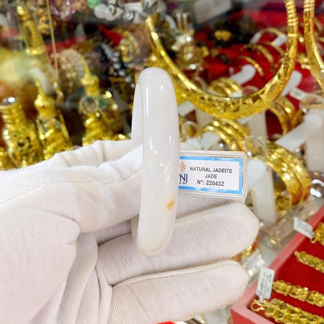 Vintage Translucent Natural White Jadeite Jade Bangle Bracelet 57.4MM ...