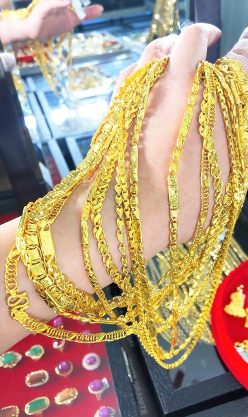 Vintage 24K 980 Solid Yellow Gold Diamond Cut Flat Link Chain Necklace ...