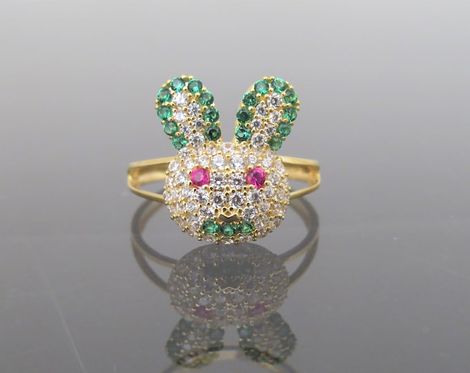 Vintage 18K Solid Gold Bunny Rabbit Emerald Ruby & White | Etsy