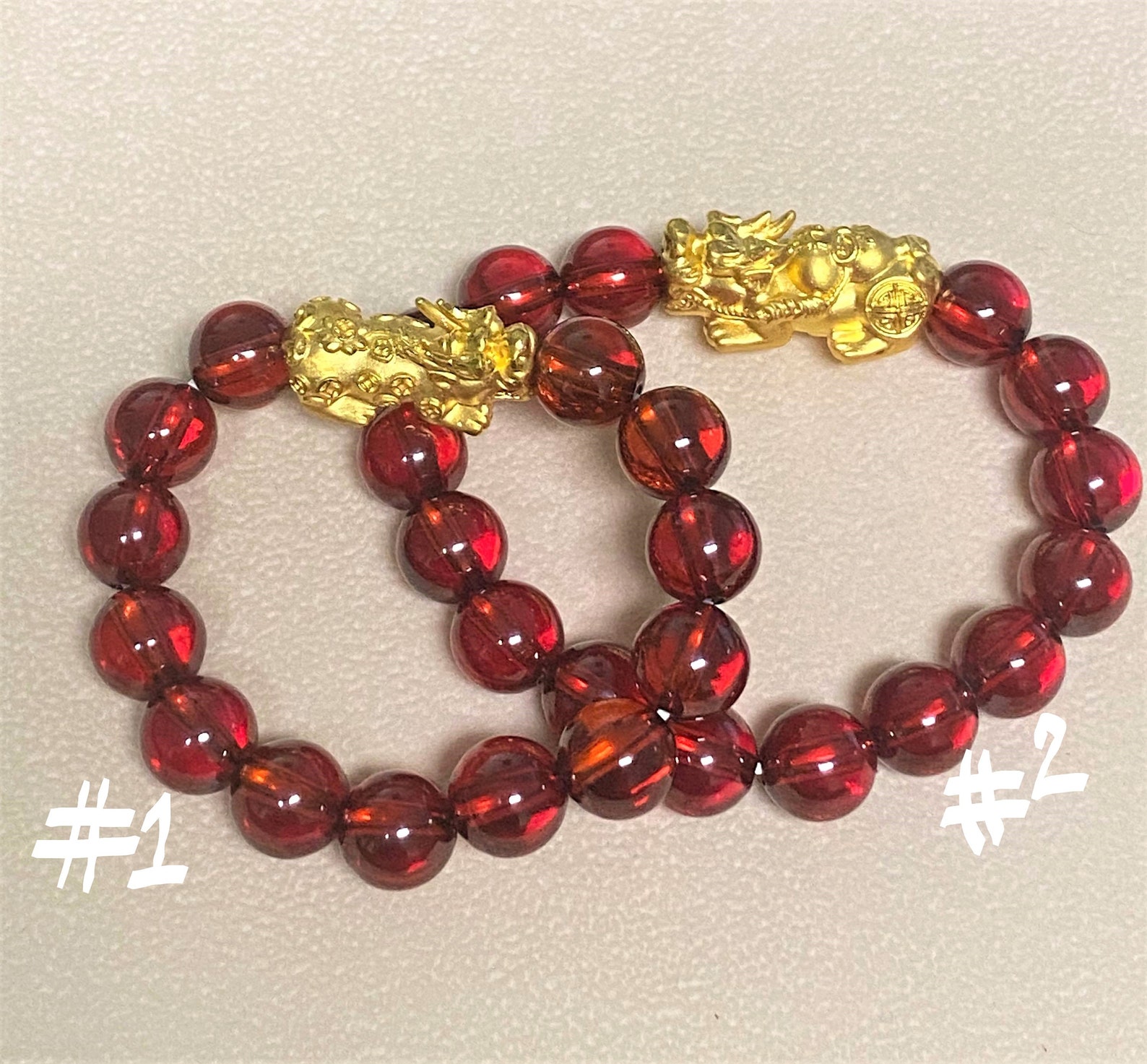 24K 999 Pure Gold 3D Pixiu With Red Garnet Bead Bracelet 11MM - Etsy