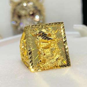 980 23K Solid Gold Dragon Rectangle Vintage Ring Size 8 - Etsy