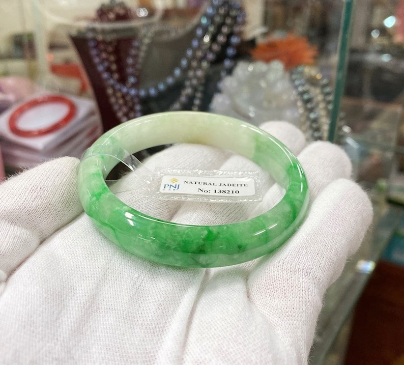 Translucent Natural Green White Jadeite Jade Vintage Bangle - Etsy