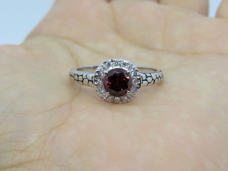 Vintage Sterling Silver Round Cut Garnet & White Topaz Ring - Etsy