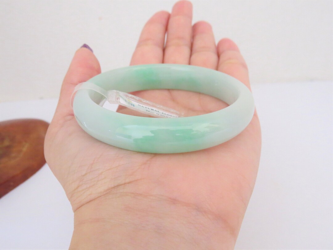 Translucent Natural Green, White Jadeite Jade Vintage Bangle Bracelet ...
