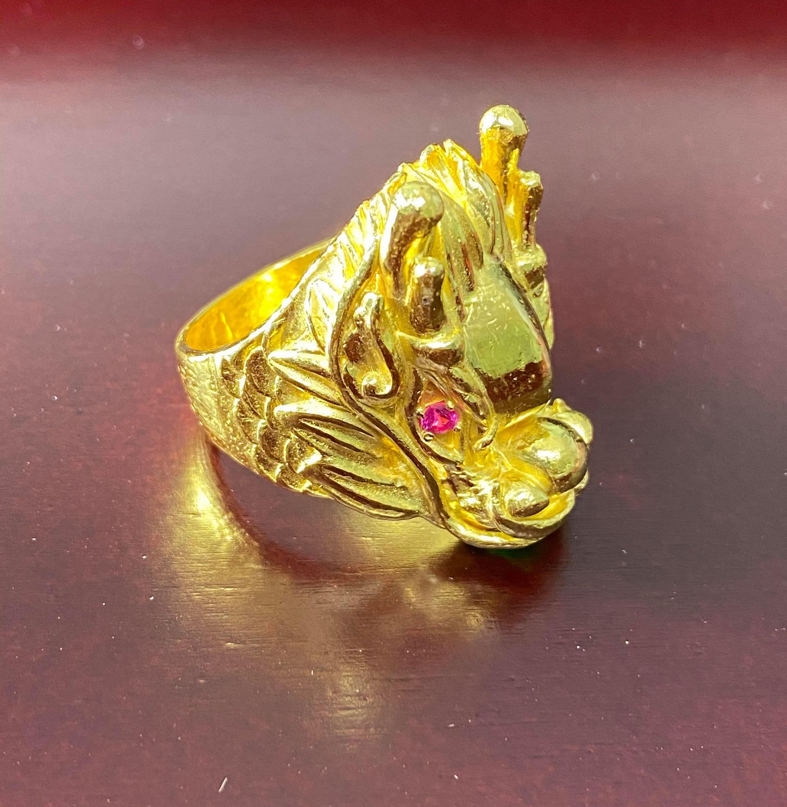 Vintage 24K Solid Pure Gold Ruby Emerald Dragon Head Heavy - Etsy