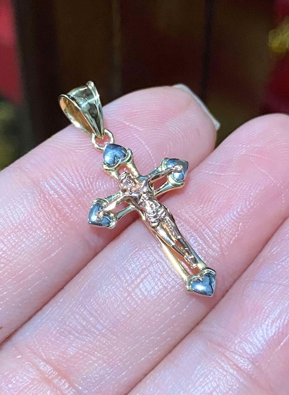 Vintage 14K Solid Triple Gold Cross Crucifix Pendant. - Gem