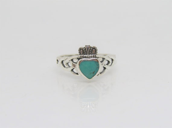 Vintage Claddagh Sterling Silver Turquoise Ring Size 8 | Etsy