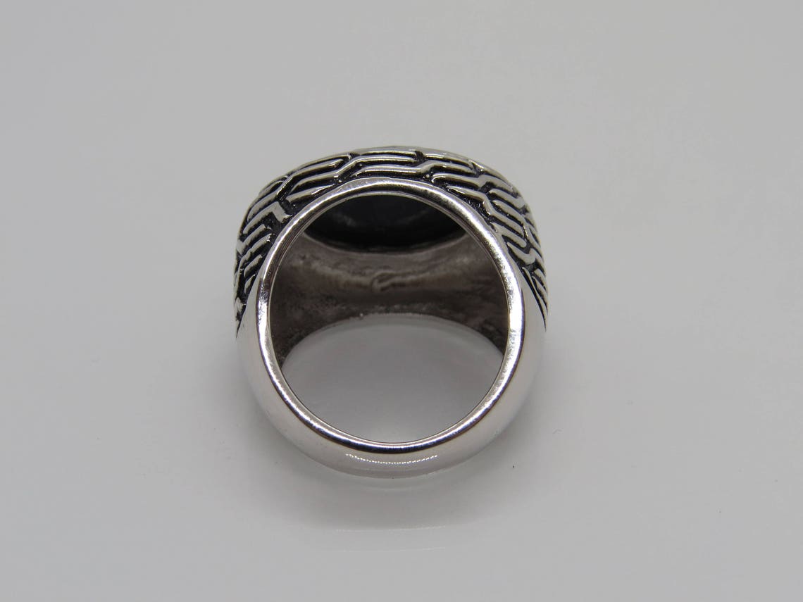 Vintage Sterling Silver Black Onyx Carved Dome Ring Size 8.5 | Etsy