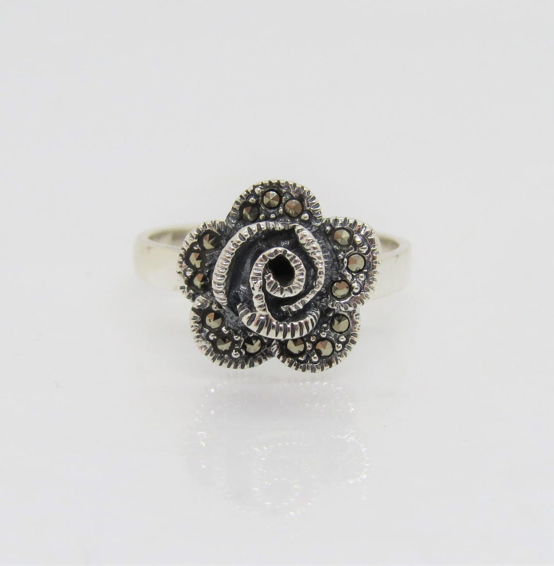 Vintage Sterling Silver Marcasite Rose Ring Size 7 - Etsy