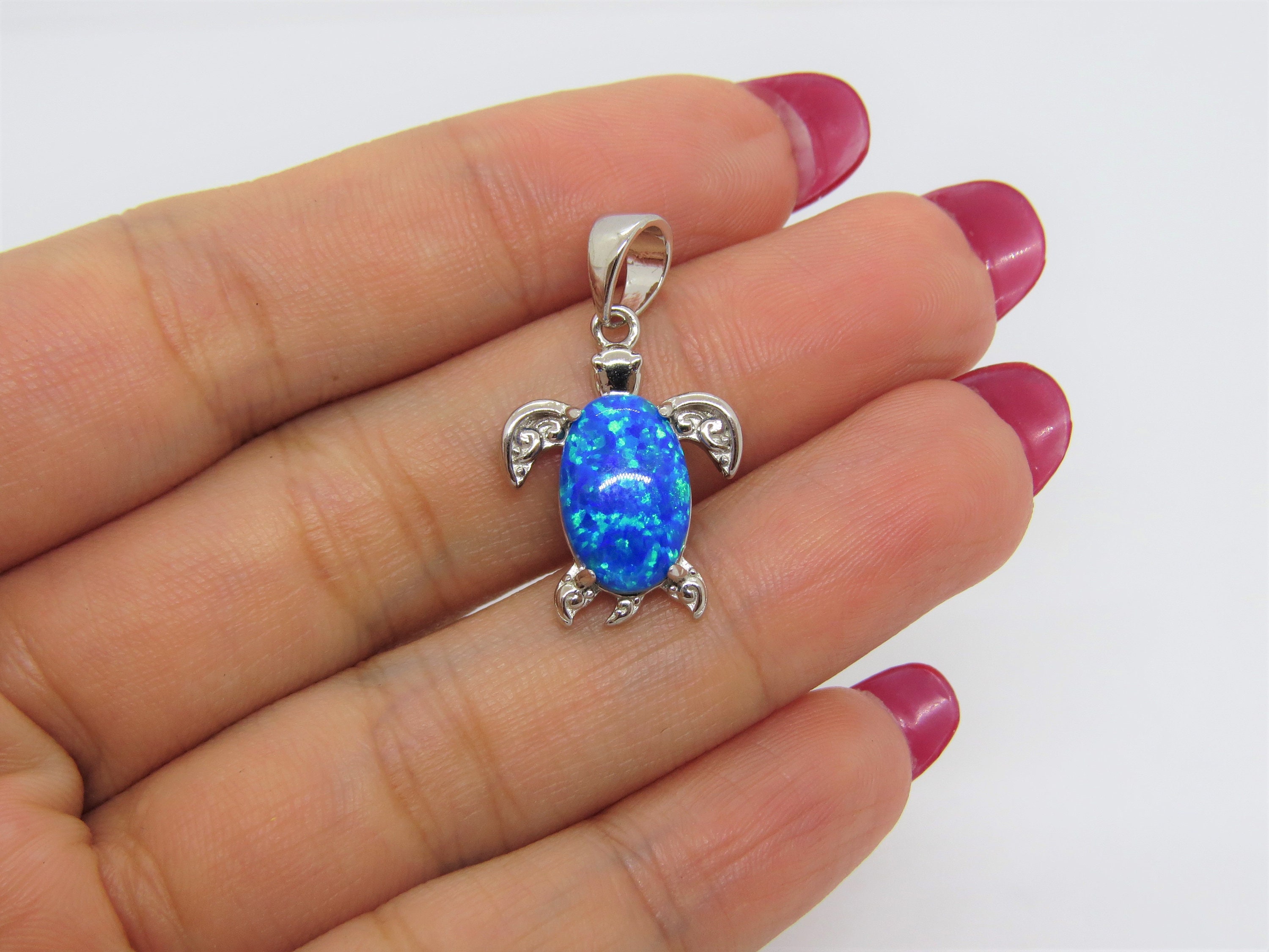 Vintage Sterling Silver Blue Opal Turtle Pendant | Etsy