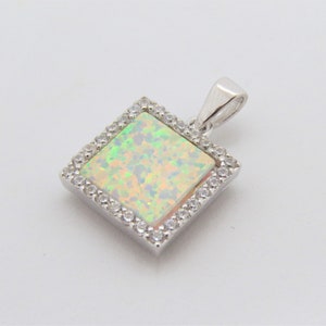 Vintage Sterling Silver White Opal, White Topaz Square Pendant - Etsy
