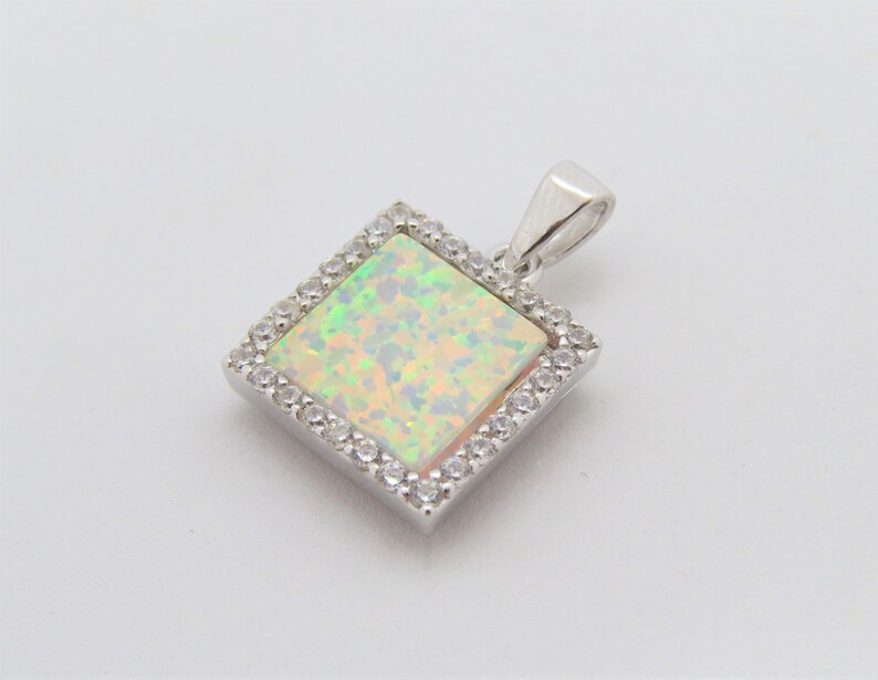 Vintage Sterling Silver White Opal, White Topaz Square Pendant - Etsy