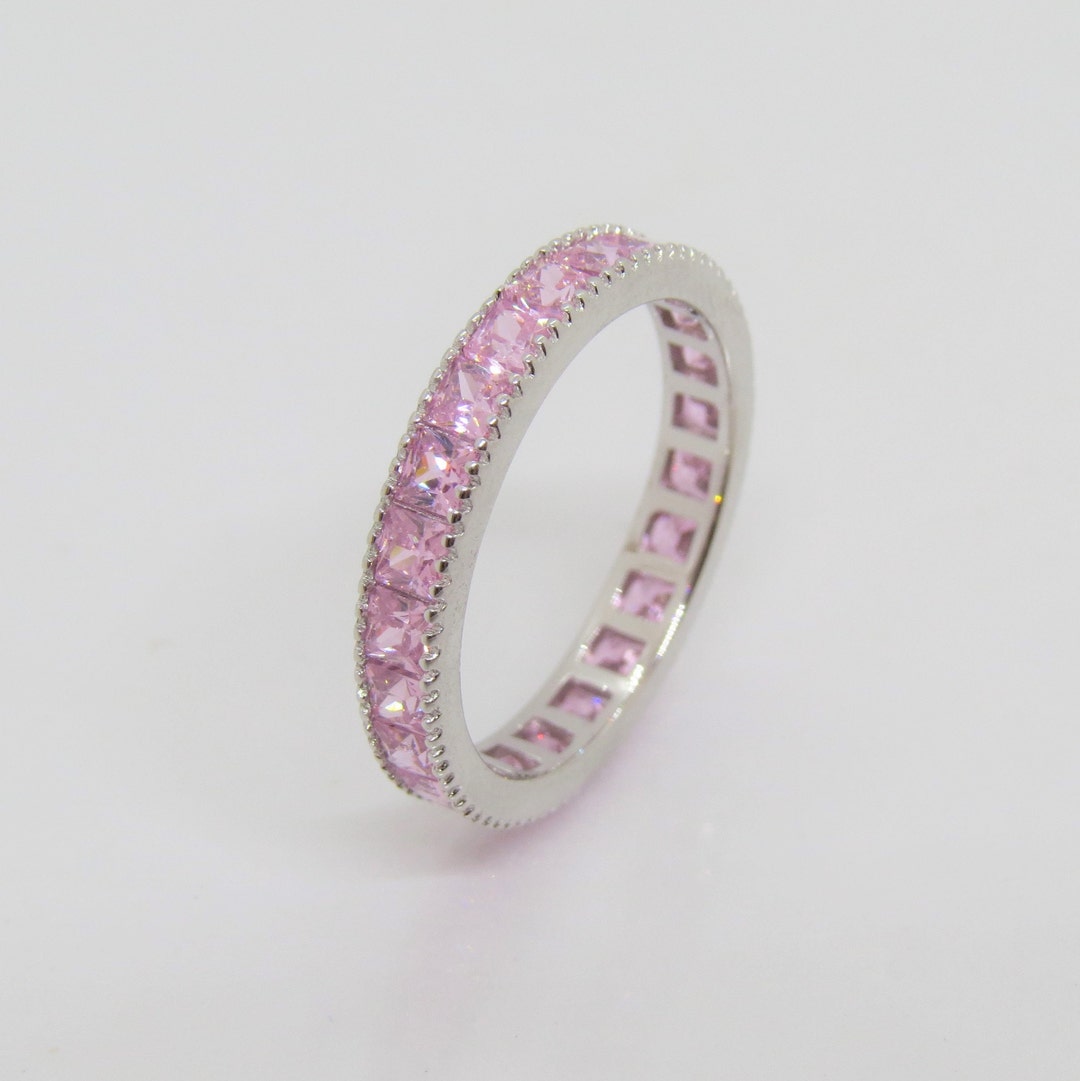 Sterling Silver Princess Pink Sapphire Band Ring. - Etsy