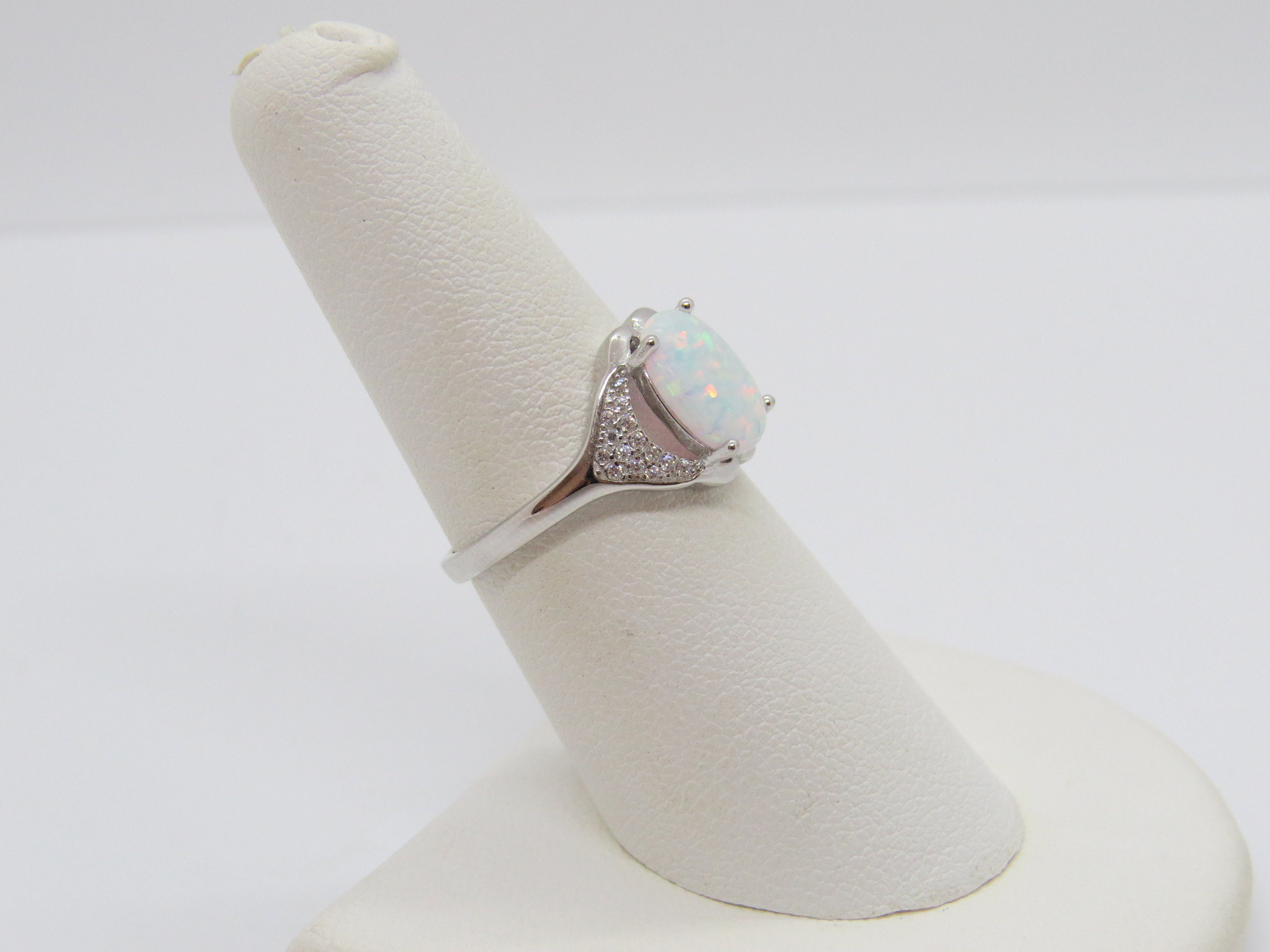 Vintage Sterling Silver White Opal & White Topaz Ring Size 7 | Etsy