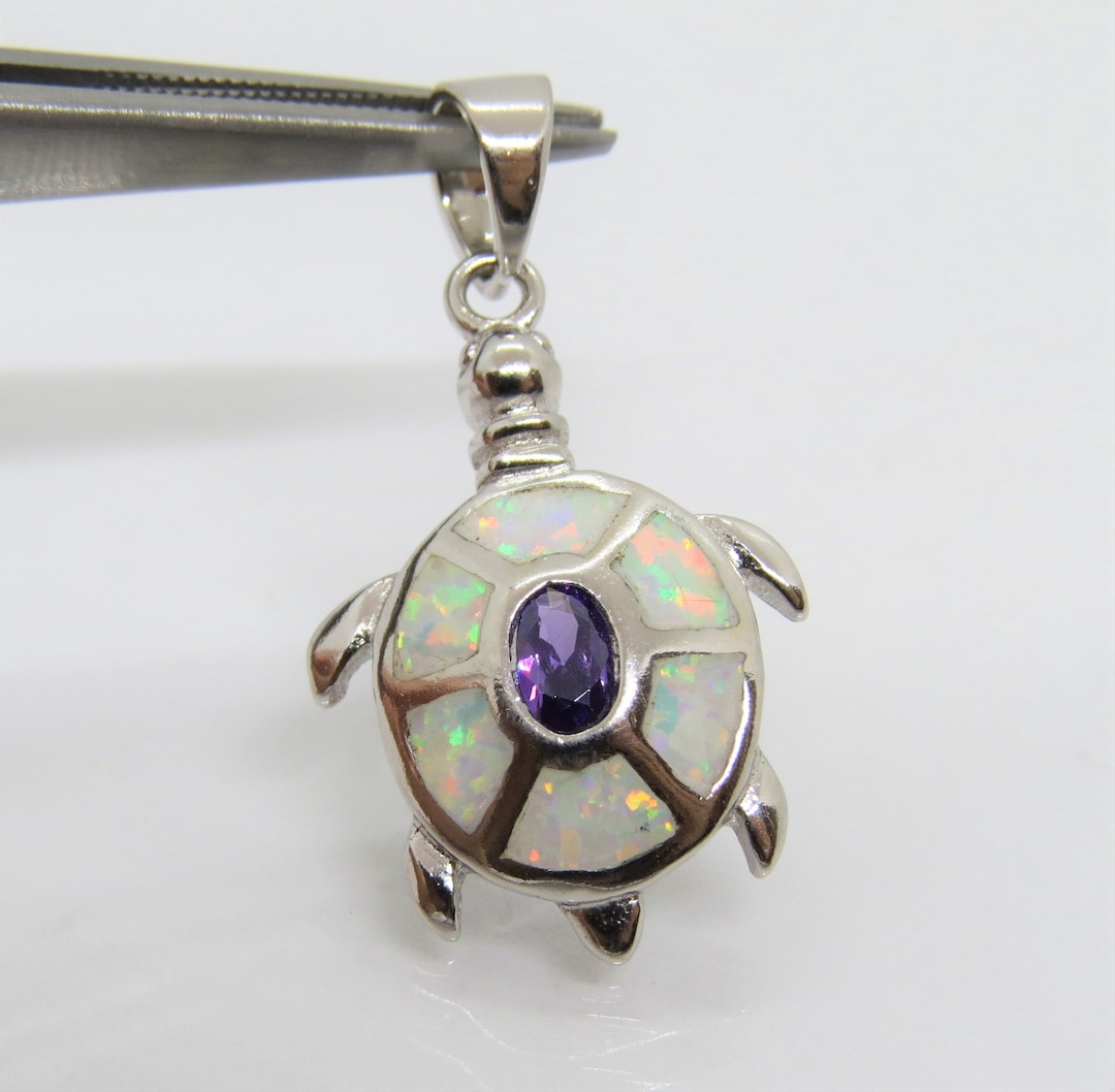 Vintage Sterling Silver Amethyst & White Opal Turtle Pendant - Etsy