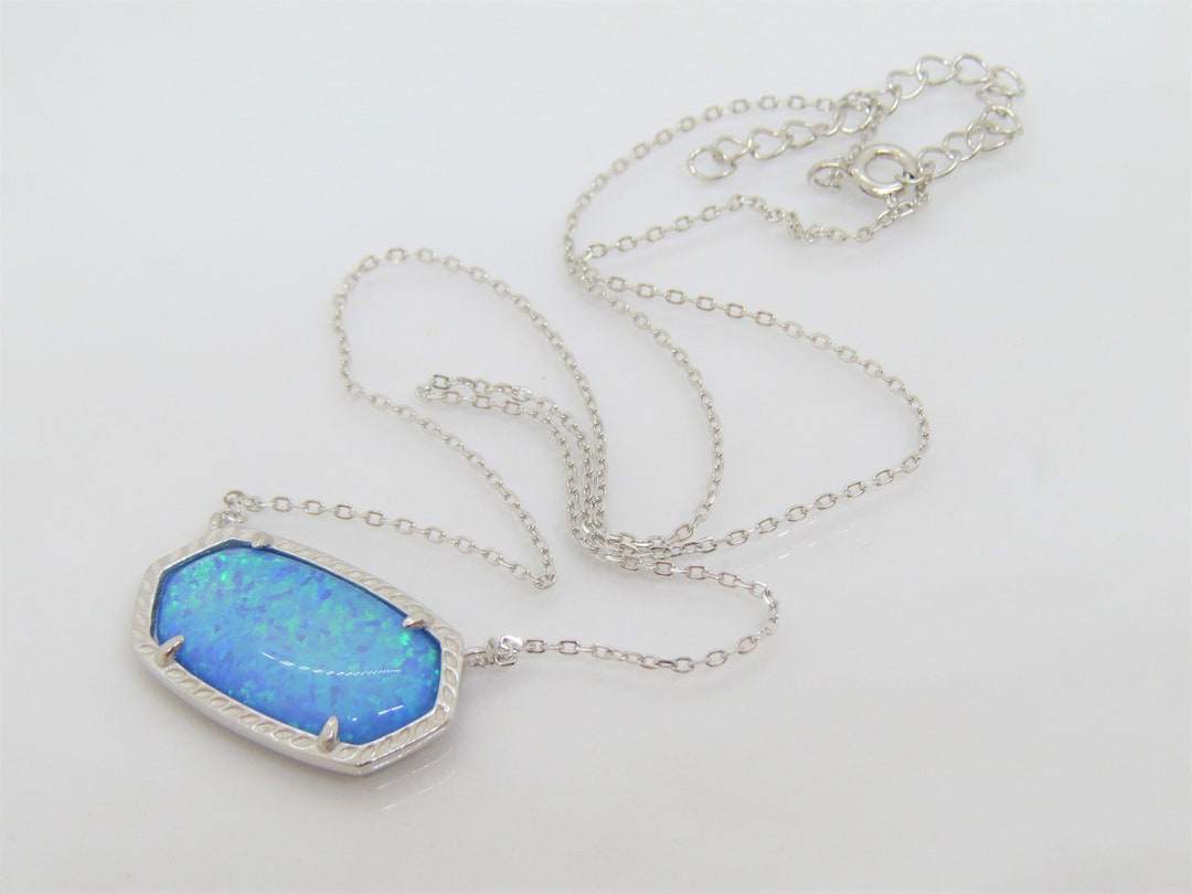 Vintage Sterling Silver Blue Opal Coffing Pendant Necklace Chain 17 ...